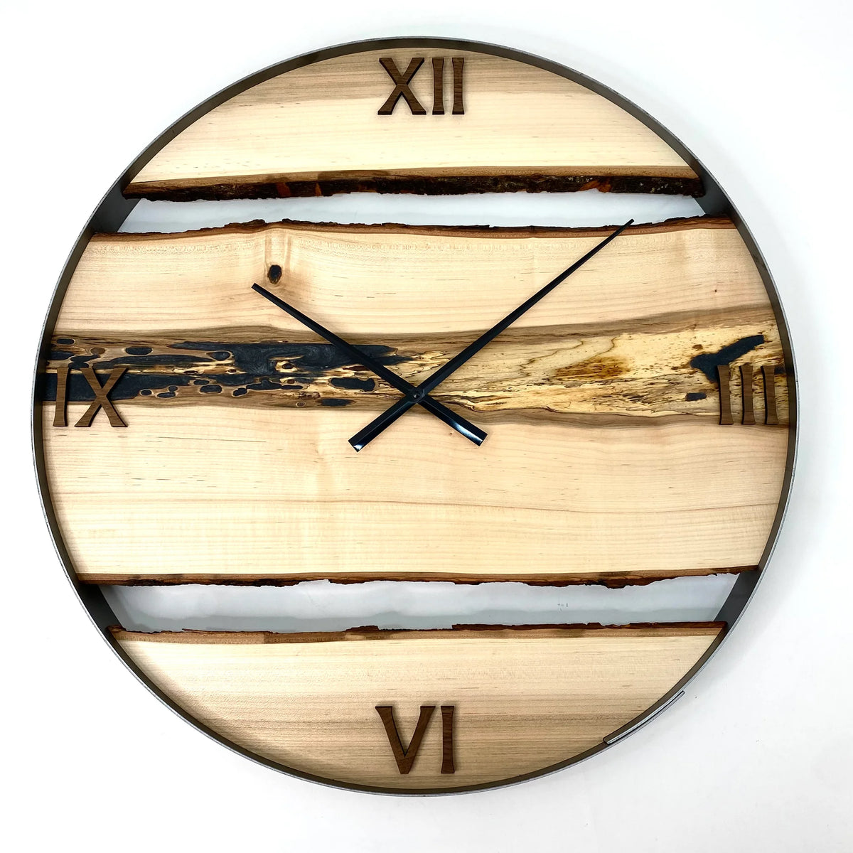 25” Maple Live Edge Wood Clock ft. Black Epoxy Inlay – BarterPay Online ...