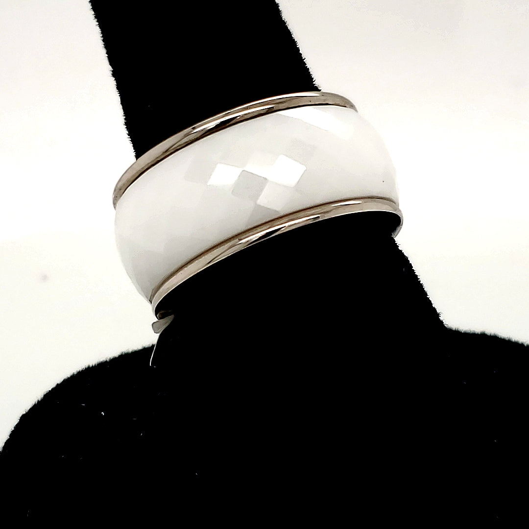 Ultimate Ceramic Faceted White Ceramic and Steel Ring - Size 6 ...