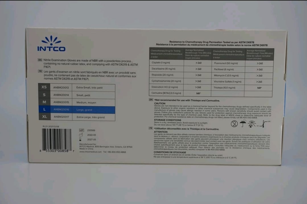 Intco Advancare Disposable Nitrile Exam Gloves, 200 per box - Large, S ...