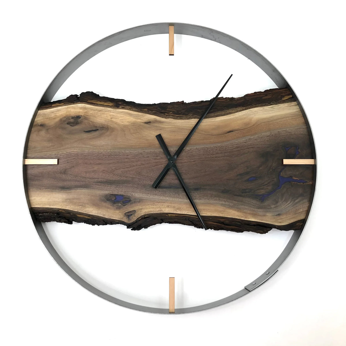 25” BLACK WALNUT LIVE EDGE WOOD CLOCK FT. PURPLE EPOXY INLAY ...